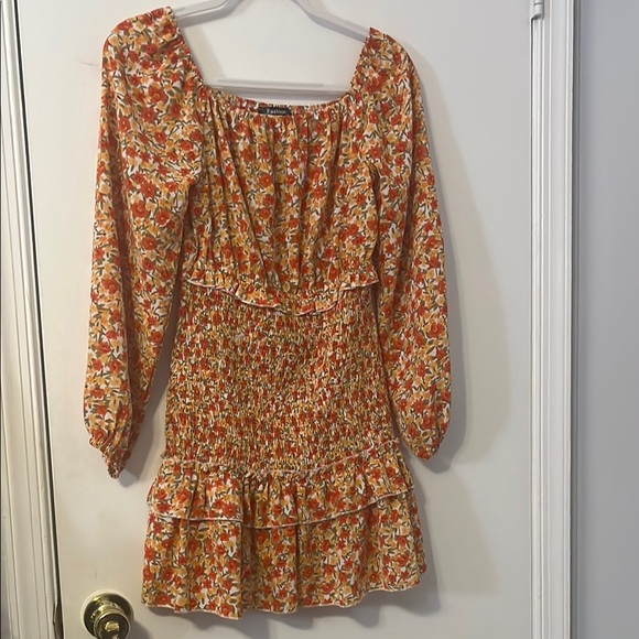 Source Unknown | Dresses | Source Unknown Floral Mini Dress Orange And ...